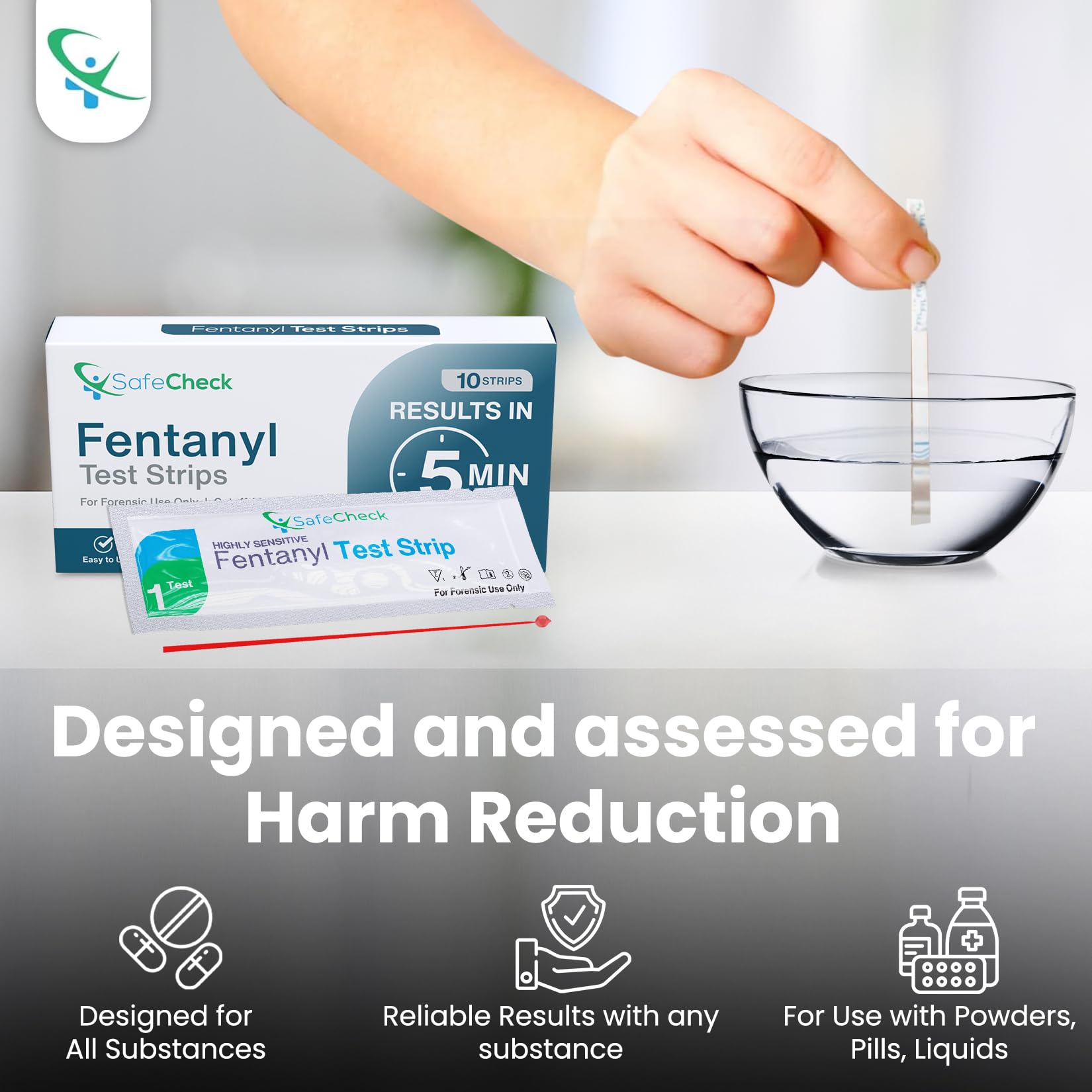 Fentanyl Test Strips 10 Pack | SafeCheck Ultra Sensitive Fentanyl Test Strips for Testing Drugs | Fentanyl Testing Strips for Pills, Powders | Fentanyl Test Kit | 10ng/mL Cutoff