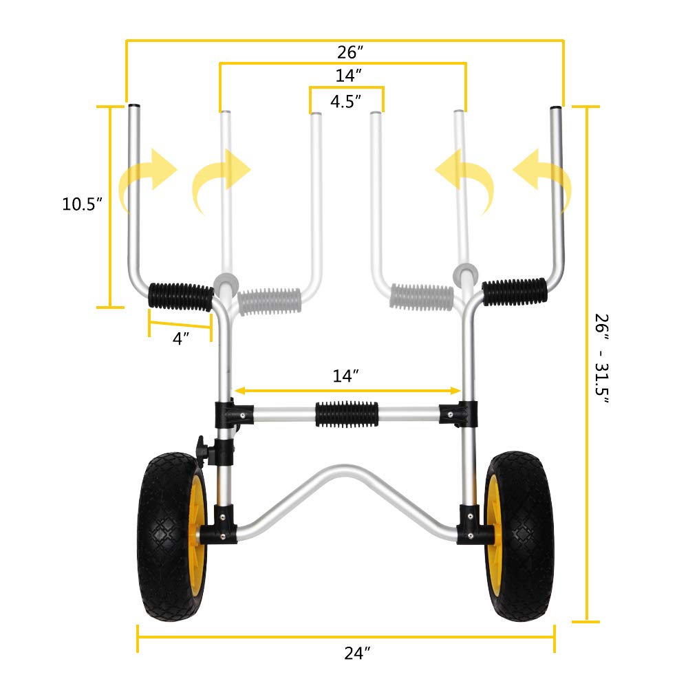 Bonnlo Kayak Dolly Scupper, Kayak Trolley Carts for Sit on Top Kayaks with Plug Holes Width Adjustable Canoe Cart with Flat-Free Wheels