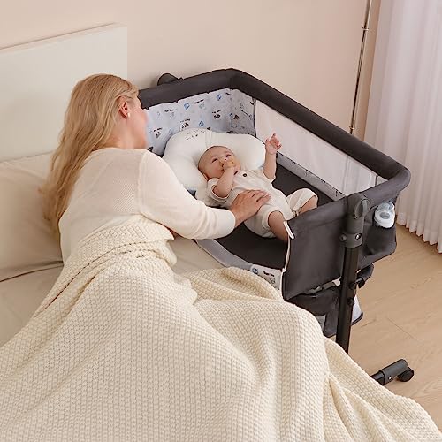 YADAQE Baby Bassinet, Baby Basinet Bedside Sleeper, Easy to Fold Portable Crib Side Bassinet 2023new Style Girl/boy bassinets (Gray)