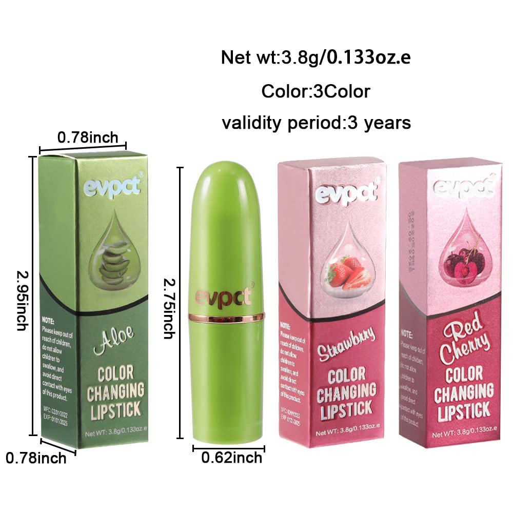BINGBRUSH Color Changing Lipstick Queen,PH Mood Long Lasting Lip Gloss Korean Lip Balm Tinted Magic Makeup Moisturize Lipstick Set (3Pcs Aloe+Strawberry+Cherry, 3 Count (Pack of 1))