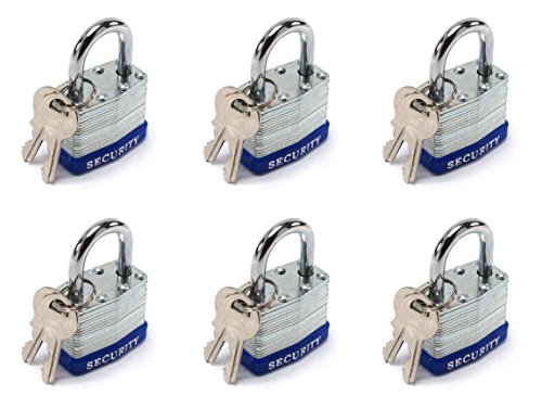 Elitexion Heavy Duty Laminated Steel Padlock, Commercial Grade Keyed Alike 1-Inch (Pack of 6)