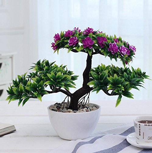 Pixies Gardens New Platic Artificial Flower Bonsai Tree Pot Culture Miniature Tree for Office Desk Home Living Room Furnishings Decorative (Fuchsia)