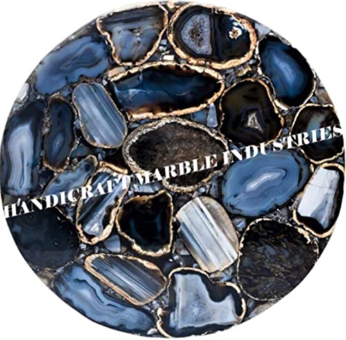 Dark Agate Stone Round Dining Table Top, Dark Agate Stone Round Coffee Table Top for Home Decor, Table - Furniture, Agate - Natural Gemstone, Piece Of Conversation, Family HeirLoom