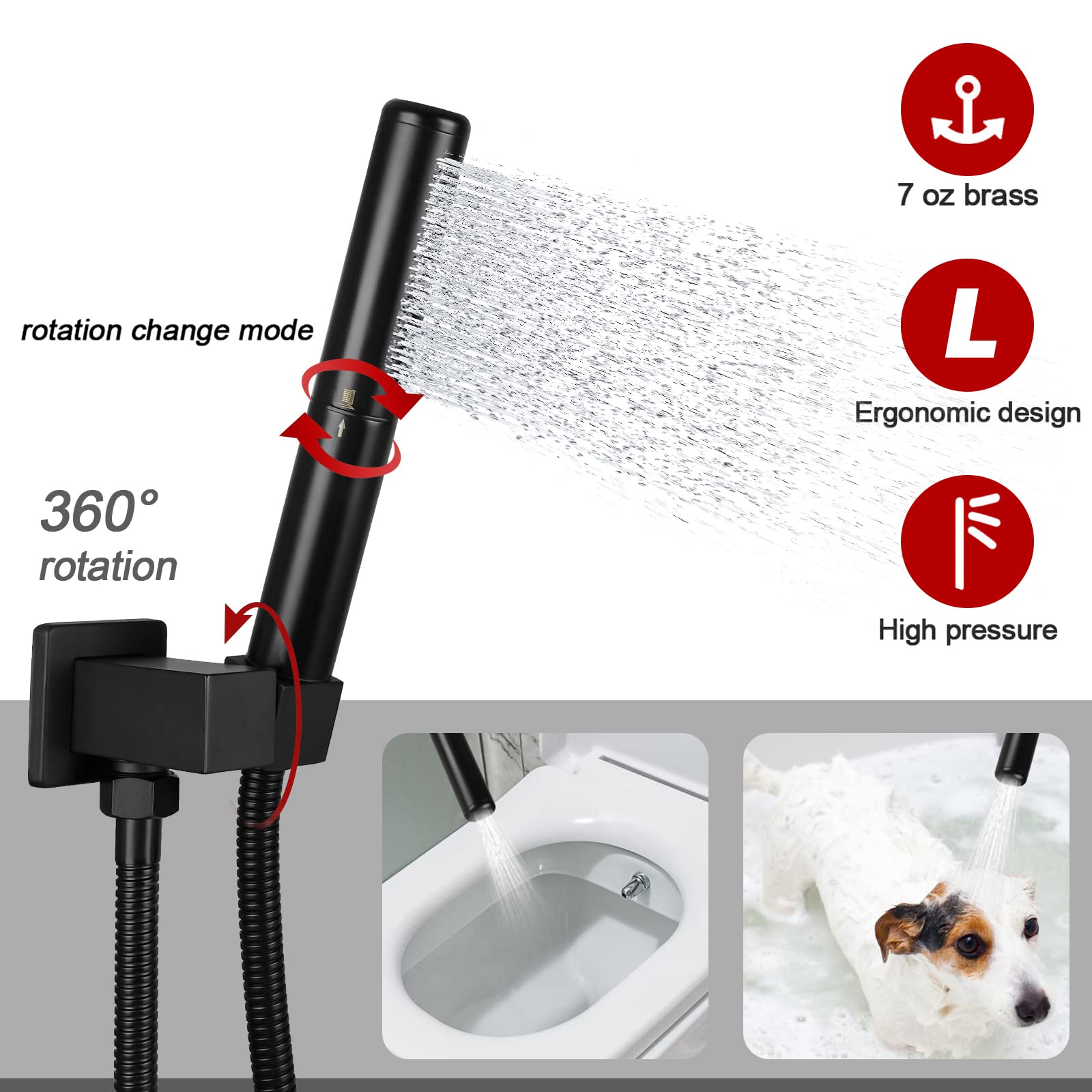 BURCHAIN Shower System Bathroom Luxury Shower Faucet with 10 Inches Wall Mounted Rain Shower Head 2 in 1 Handheld Shower Head and Trim Include(Matte Black)