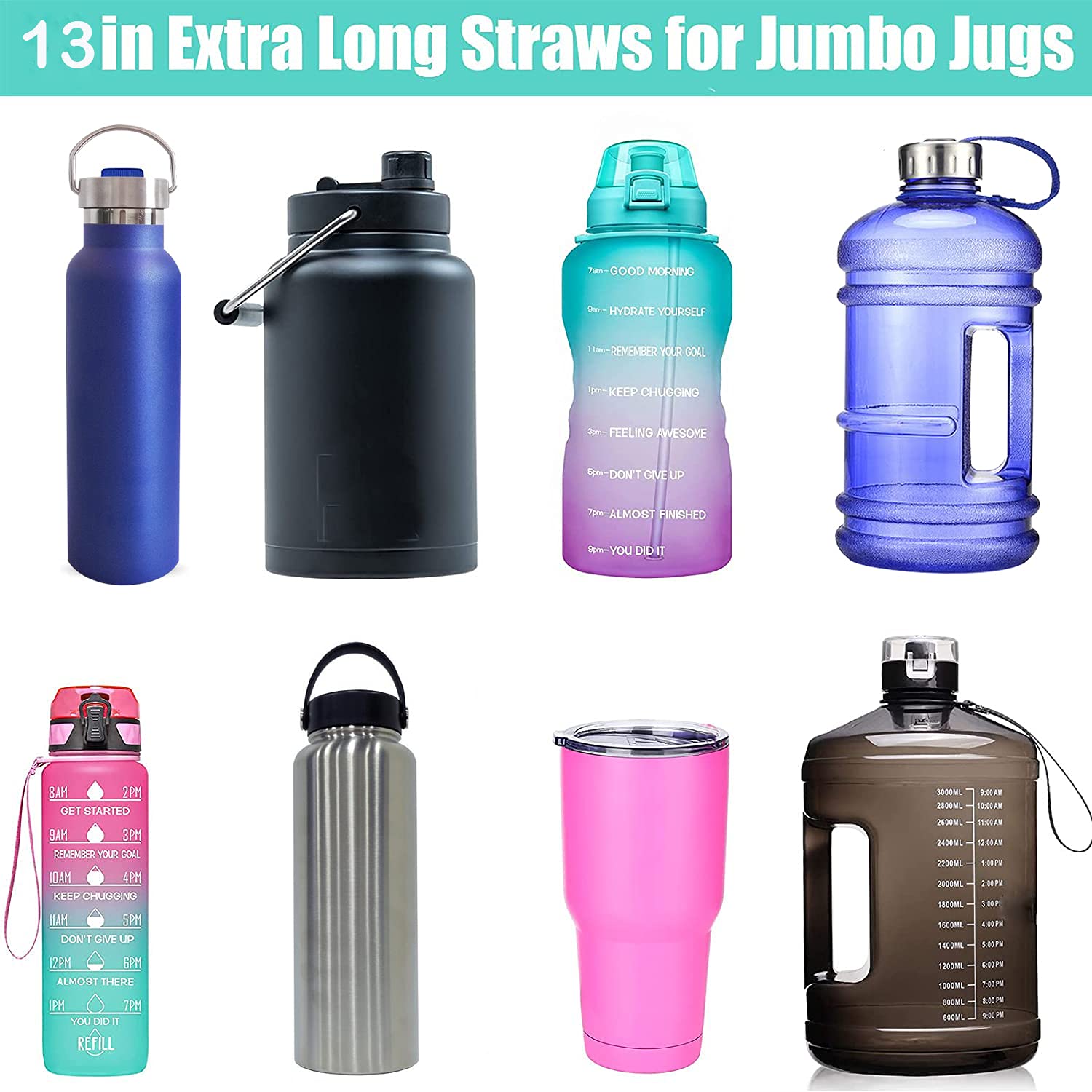Dakoufish 13 Inch Reusable Clear Tritan Straws Extra Long for 32 OZ-100 OZ Tall Water Bottle Mug Tumblers Rambler Mason Jar 12packs with One Brush (13inch,Clear)