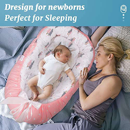 PHEENOWL Baby Nest Cover for Co Sleeping, 100% Cotton Thicken Ultra Soft Portable Newborn Nest Cover for 0-24 Months (Forest Pink)