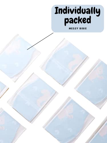 MESSY BiBiE 40 Pack Baby Disposable Bib, Toddlers travel Bibs, Infant travel essential one time, Leakproof (Green Squirrel)