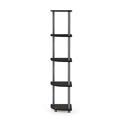 Furinno Turn-N-Tube 5-Tier Multipurpose Shelf, Columbia Walnut/Black & Turn-N-Tube 5 Tier Corner Display Rack Multipurpose Shelving Unit, 1-Pack, Black/Grey