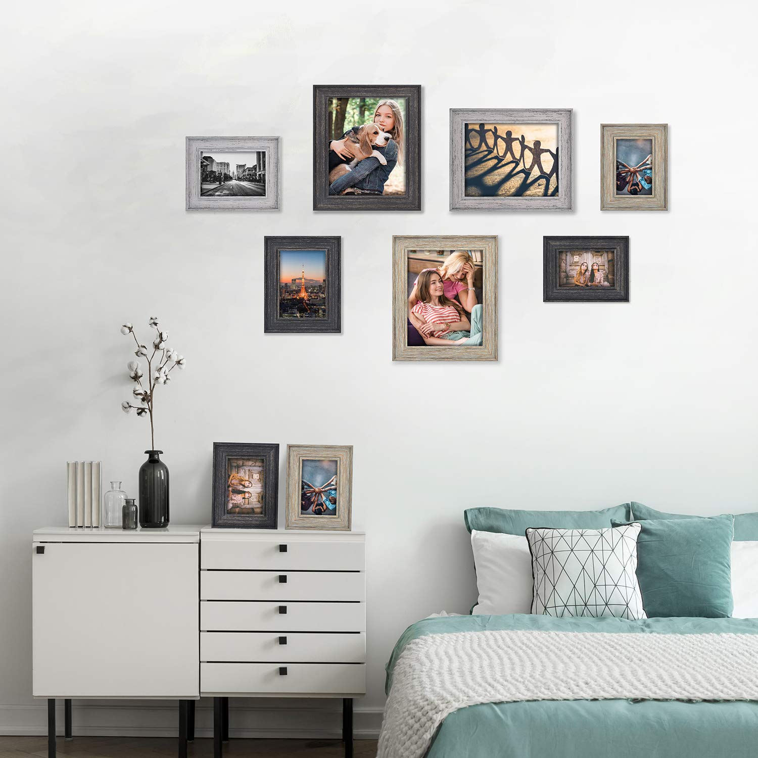 BOICHEN 8x10 Picture Frame Black (3-Pack) - Rustic Farmhouse Photo Frame Set for Wall with Glass Cover Gilding Crafts Ready to Hang or Stand