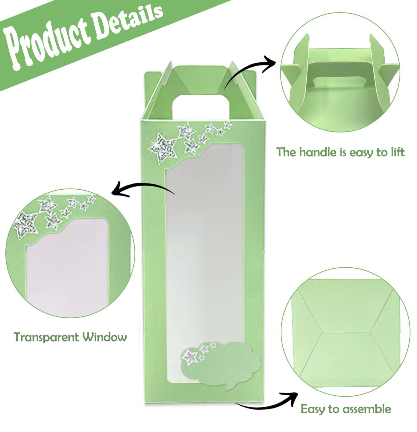 HEIPINIUYE 12 Pcs Sage Green Party Favor Boxes Gift Gable Boxes with Window Boho Candy Boxes Cookie Boxes for Birthday Wedding Baby Shower Party Decorations Candy Treat Boxes