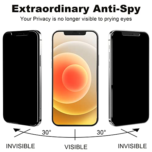 EWUONU 2 Pack iPhone 12/12 Pro Privacy Screen Protector [6.1 inch],9H Hardness Tempered Glass,Anti-Spy 30°Privacy,Sensitive Touch,Case Friendly