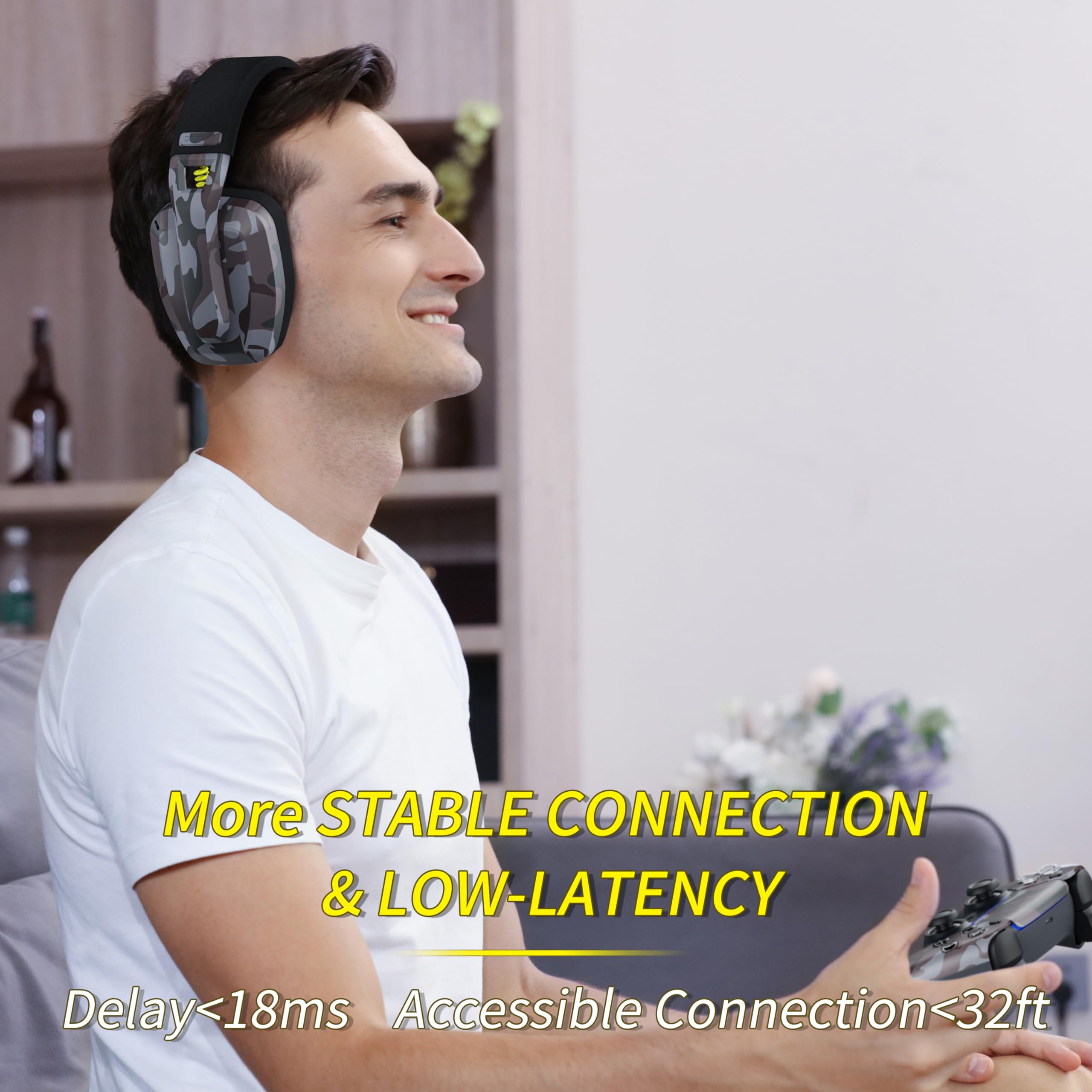 BINNUNE 2.4GHz Wireless Gaming Headset with ENC Noise Cancelling Mic for PS4, PS5, PC, Mac,Playstation 4 5, Bluetooth Gaming Headphones Gamer Headset with Flip Microphone for Laptop Computer