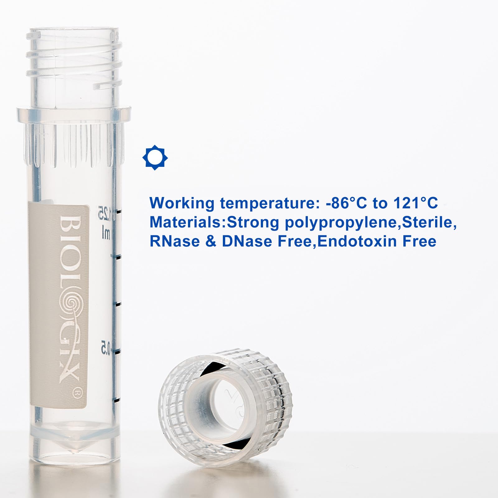 CryoKING Cryovials Sterile Tubes 2ml Lab Vials with Caps Cryovial for Low Temperature Storage, Bag of 50