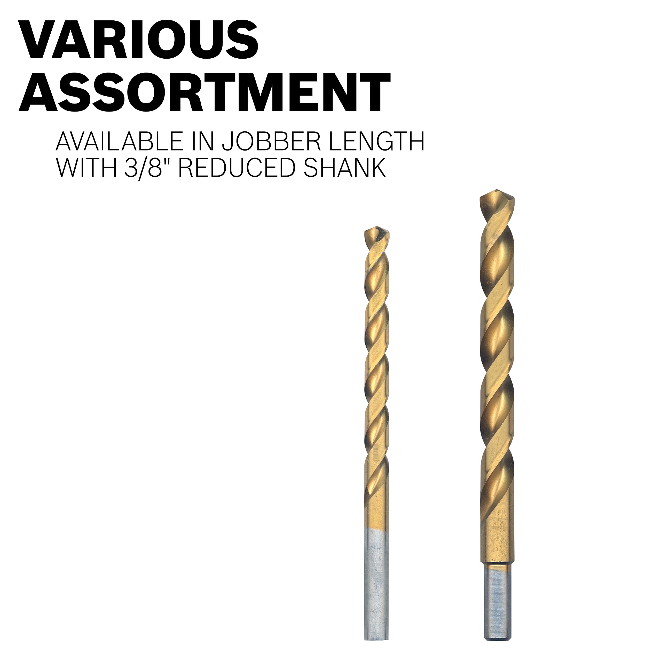 BOSCH TI2131 2-Piece 1/16 In. x 1-7/8 In.Titanium Nitride Coated Metal Drill Bits with 3/8 In. Reduced Shank for Applications in Heavy-Gauge Carbon Steels, Light Gauge Metal, Hardwood