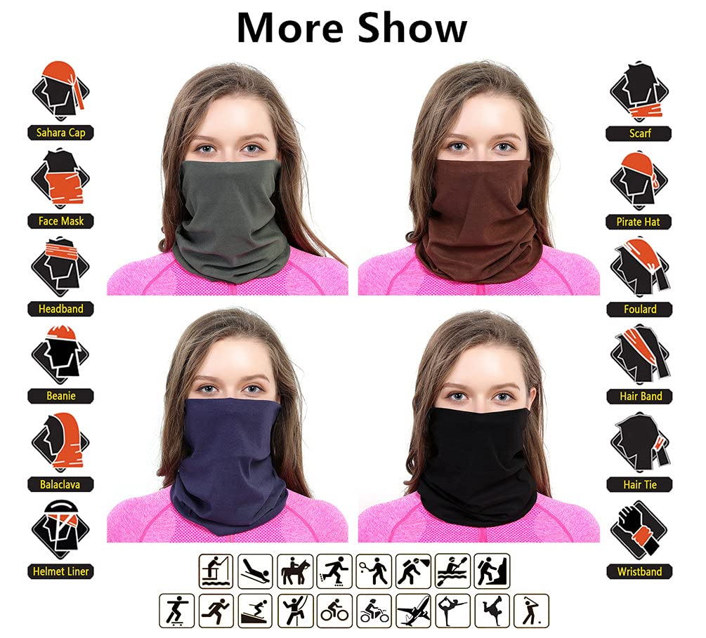 VANCROWN Neck Gaiter Headband Headwear Head Wrap Face Mask Magic Scarf Bandana for Men and Women (6PCS.Solid Color.2)