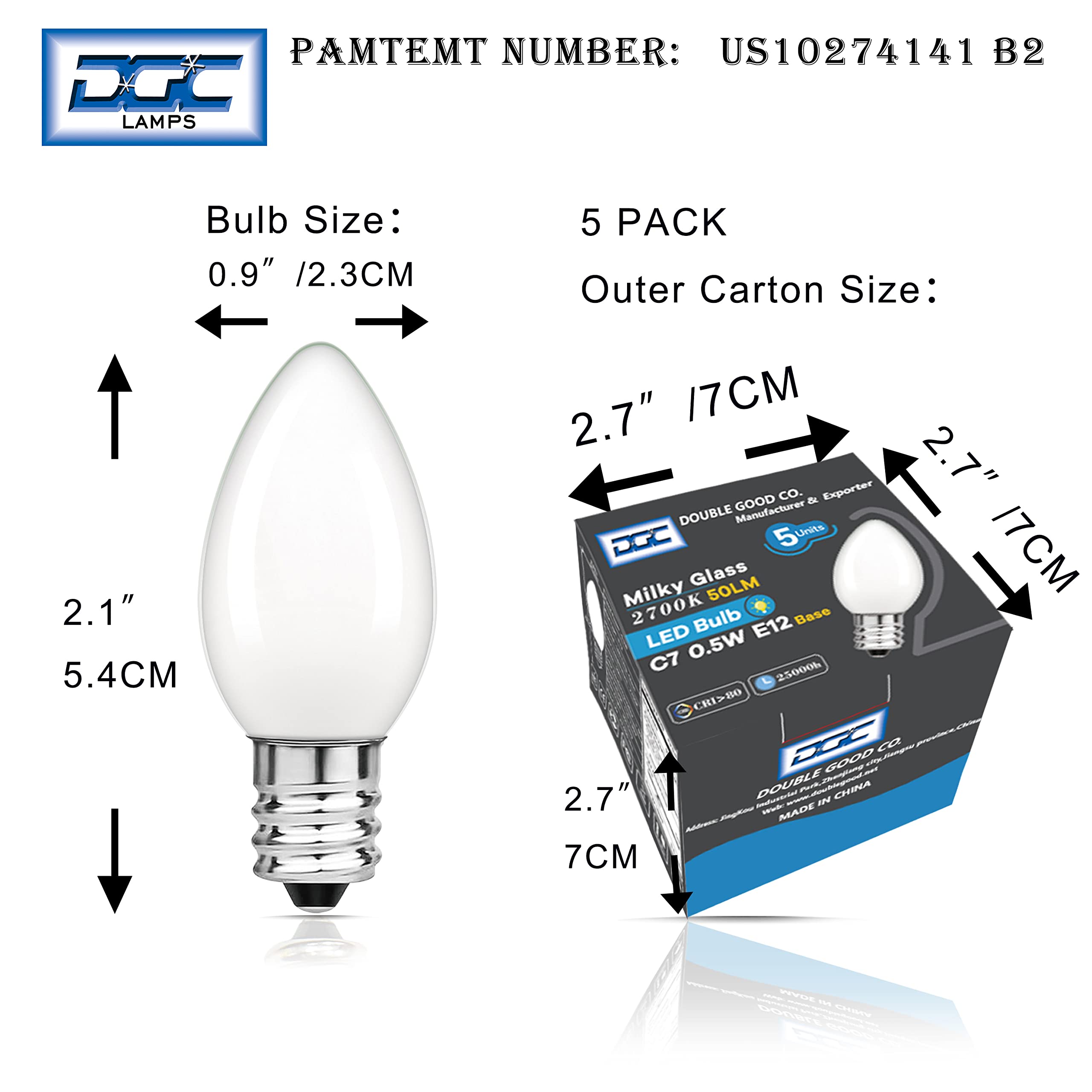 C7 E12 Base Milky Led Filament Bulb Replacement Lights 0.5 Watts Decorative Nightlight Lamp 4W 5W Equivalent Candle Bulb Pack of 5 (5, 2700K Milky)