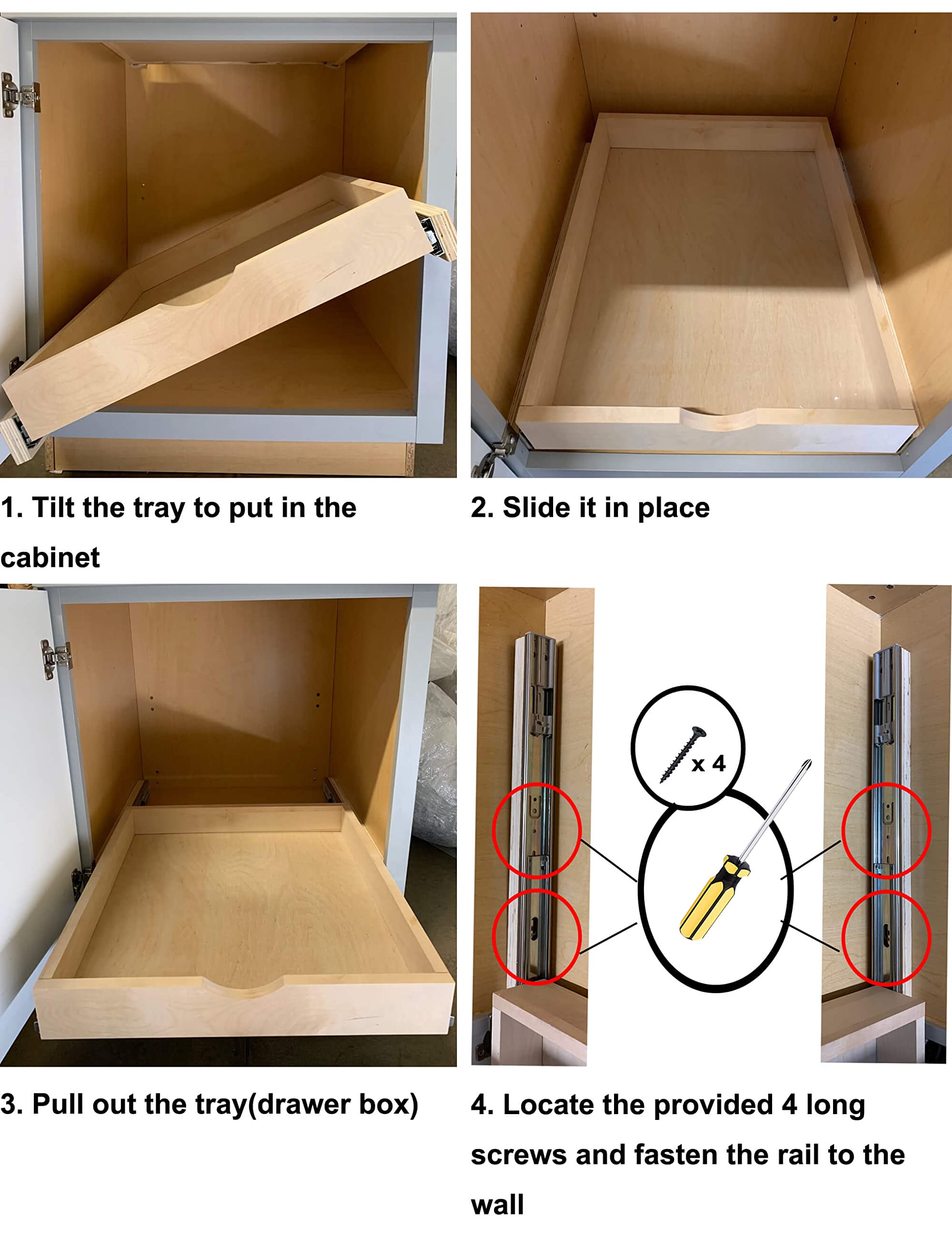 COUVER CabinetRTA Soft Close Fully Assembled Slide Out Cabinet Shelf Pull-Out Wood Drawer Organizer 28.5"(W) x 21.25"(D) X 4"(H), Soft-Close Rail with Spacer(4 Steps to Install)