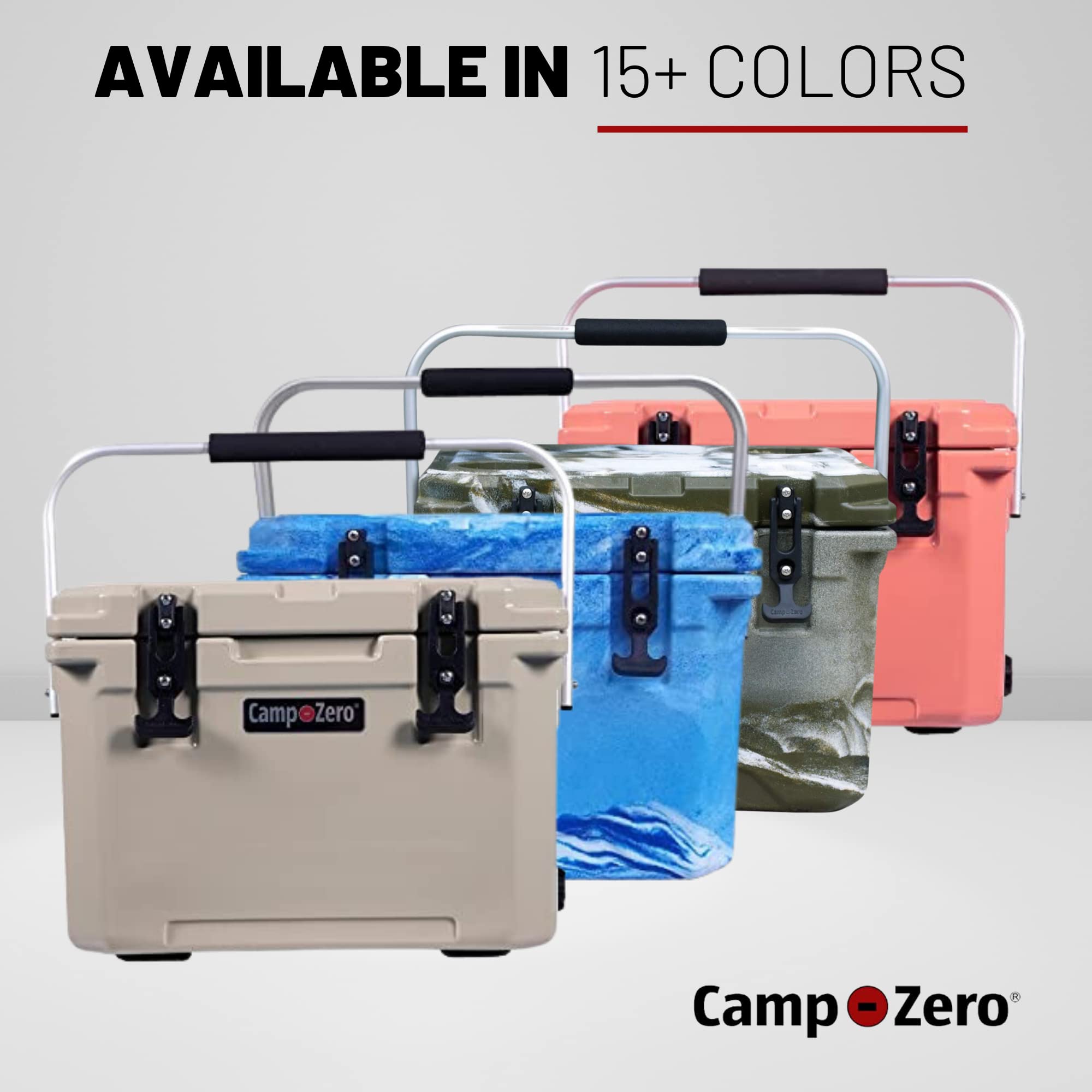 CAMP-ZERO 20L | 21.13 Quart Premium Cooler with 4 Molded-in Cup Holders & Folding Aluminum Handle | Thick Walled, Freezer Grade Cooler w/Secure Locking System & Tie Down Channels (Black Swirl)