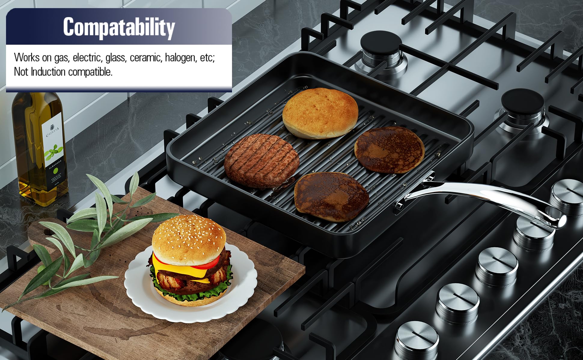 Cooks Standard Nonstick Square Grill Pan 11 x 11-Inch, Hard Anodized Grilling Skillet Pan Cookware for Camping, Home Use