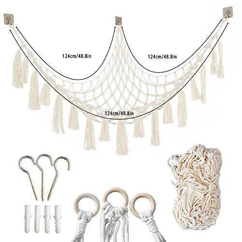 YELIENM Stuffed Animals Net or Hammock with LED Light, 59 inch Toy Hammock Net for Stuffed Animals Corner Hanging Stuffed Animal Storage Stuffed Animal Holder for Nursery Kids Bedroom (White)…
