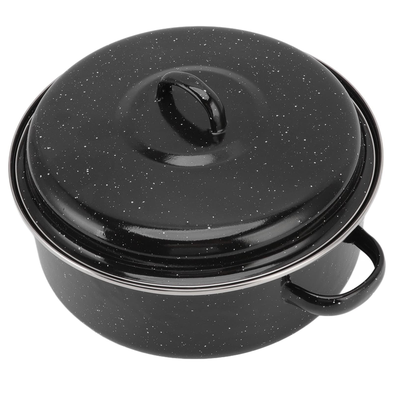 Covered Round Roaster, Non Stick Roasting Pan With Lid and Shelf, Speckled Black Large Capacity Multi Use Roaster Pan, Enamel Broiler Pan for Turkey, Meat, Vegetables, Sweet Potatoes, Chestnuts(26cm)