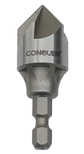 CONQUER Tools 5 Flute Metal Countersink Drill Bit, 90 Degree for 1/4'' Hex Shank Fit 1/8"-3/4"(3mm-19mm), Burr Removal, Deburring Beveling Chamfer Tool, Holes Shaping Trimming, Inner/Pipe Reamer