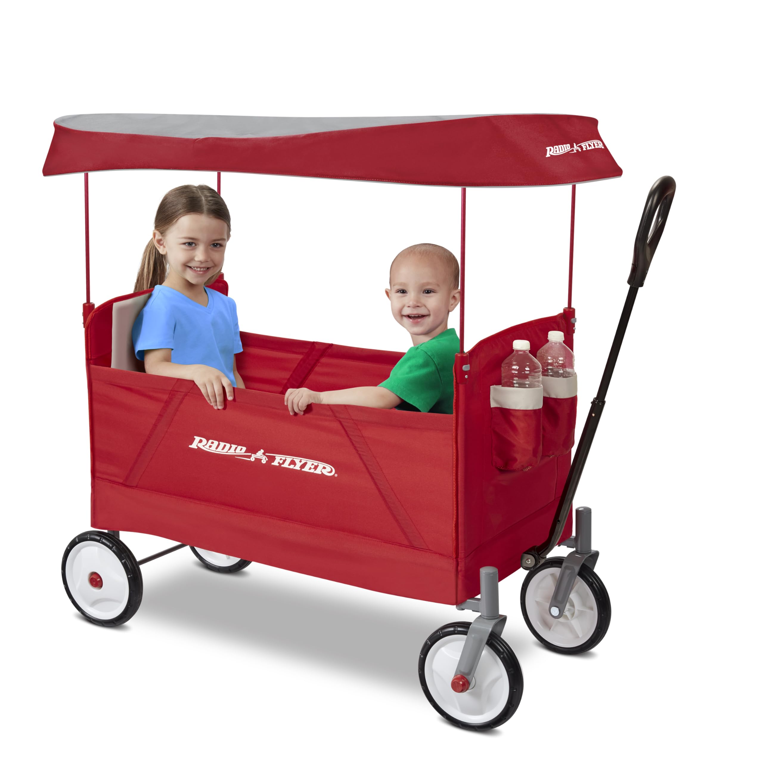 Radio Flyer 3957A EZ Wagon with Canopy, Folding Trolley for Kids, Garden and Cargo cart, Ages 1.5+, Red