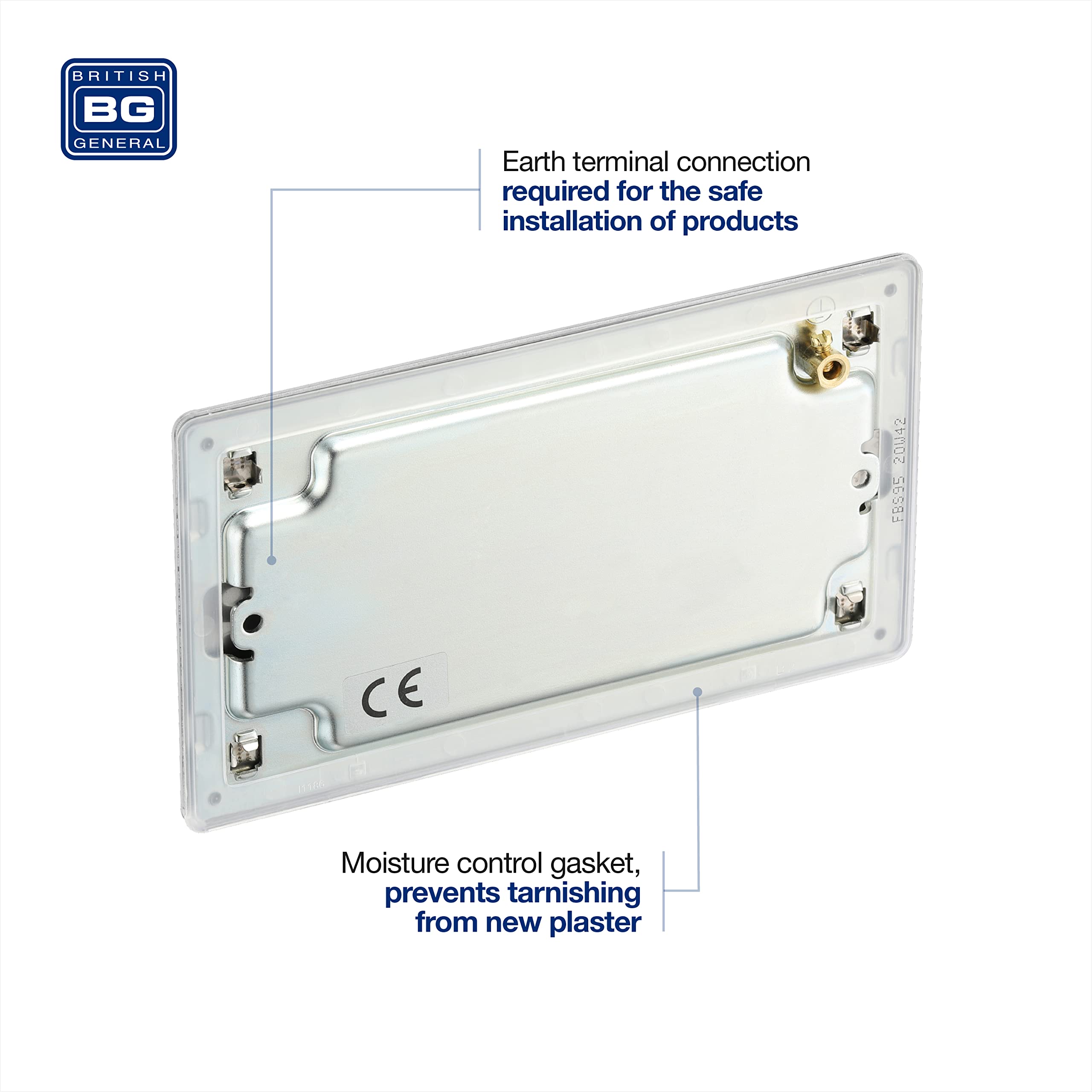 BG Electrical Screwless Flat Plate Four Light Switch, Brushed Steel, 2-Way, 10AX