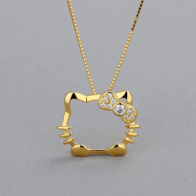 BPBeauty Co. Adorable Cute Kitty Necklace 925 Sterling Silver w/ 18k Gold Plating Cute Cat Pendant ABF