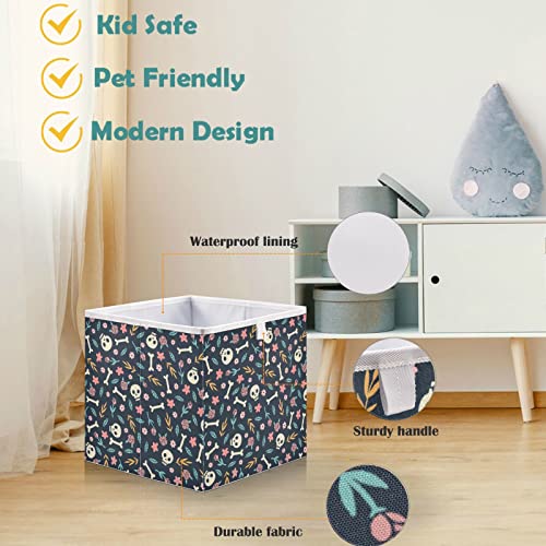 visesunny Closet Baskets Cute Skull Flower Plant Storage Bins Fabric Baskets for Organizing Shelves Foldable Storage Cube Bins for Clothes, Toys, Baby Toiletry, Office Supply