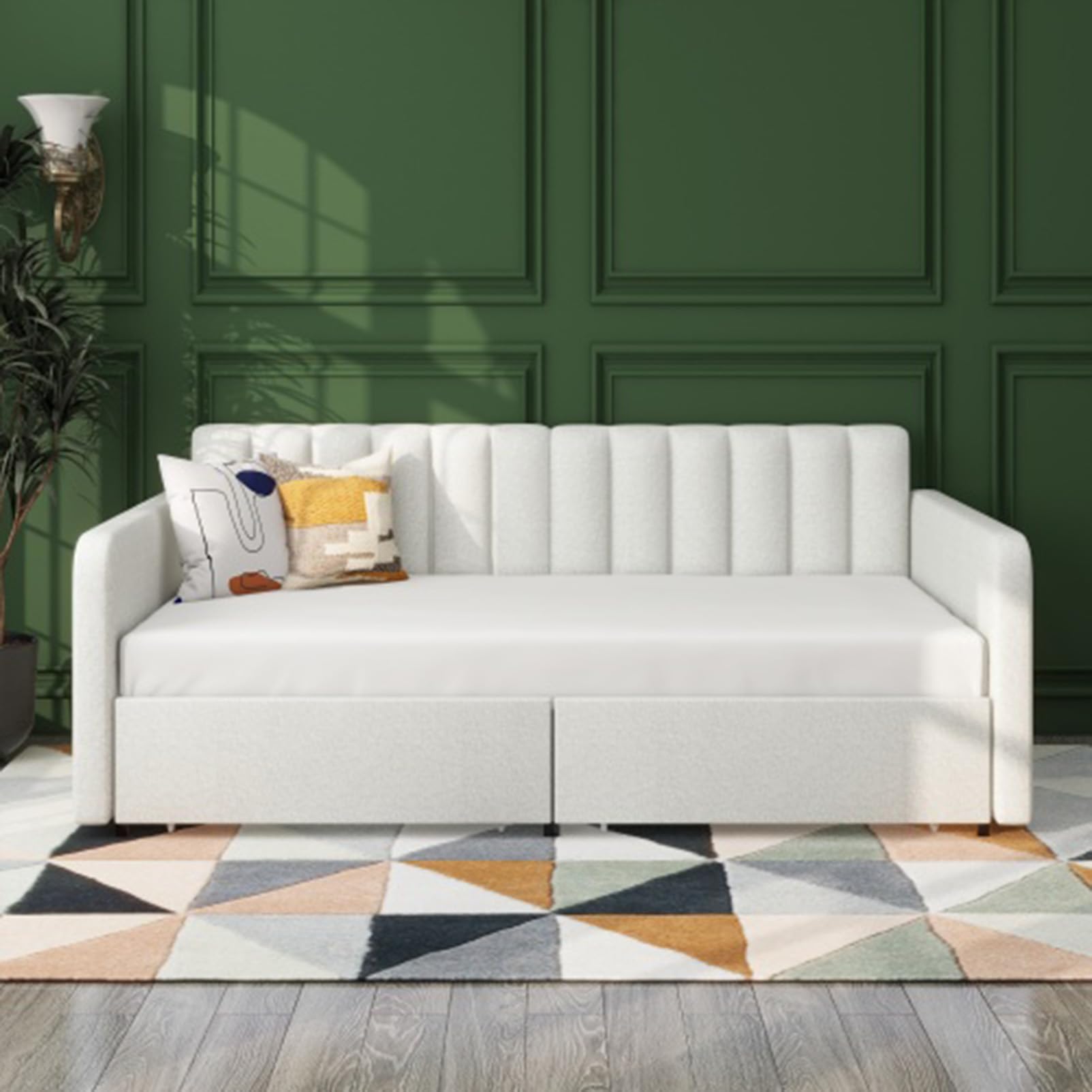 CYzpf Deep Seat Sofa Couches Bed,3 Seater Modern Cloud Sofá,Upholstered Lounge Sofa,Ribbed Tufted Backrest,with 2 Big Drawers,for Small Space, Apartment,Home Office,White