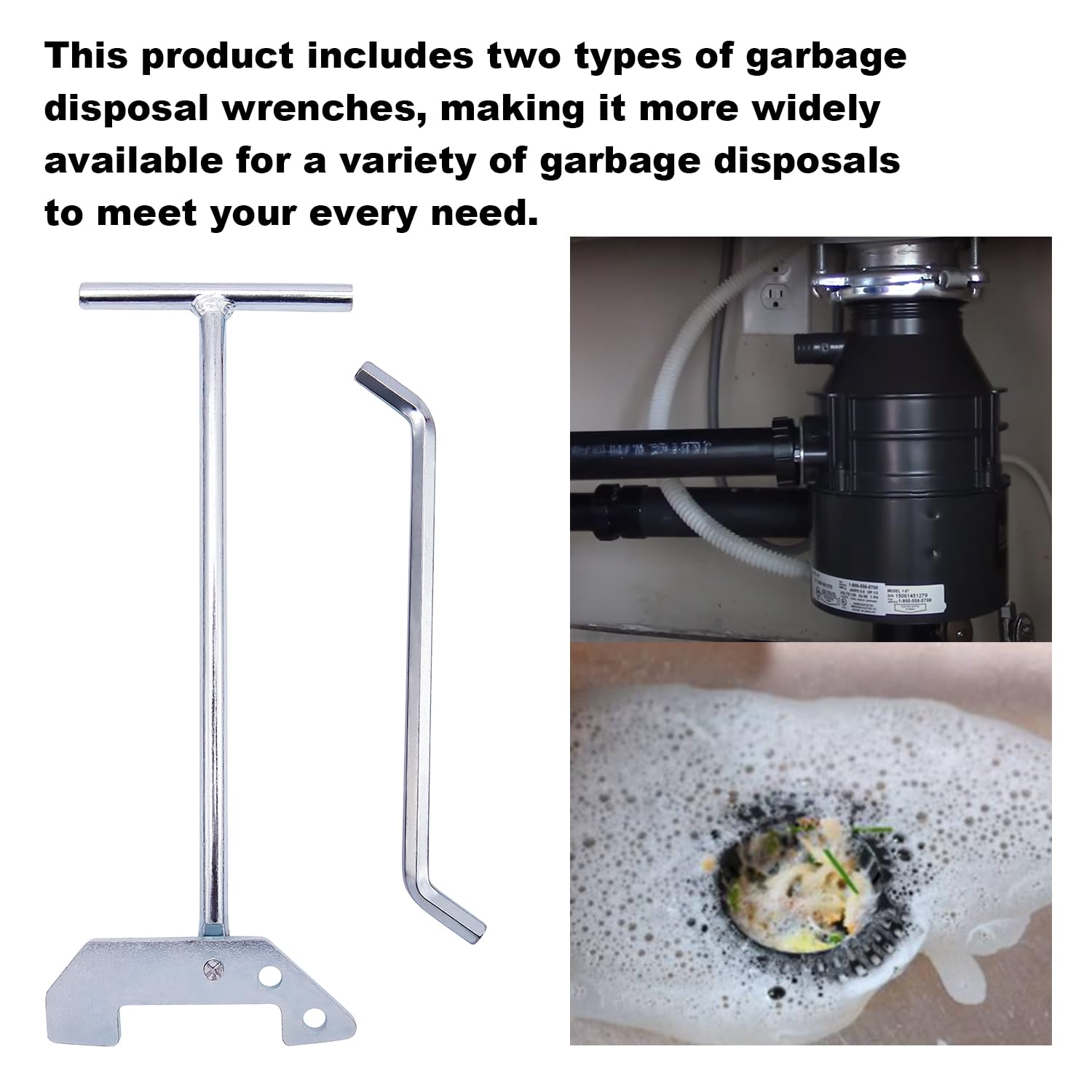 FullMayPro Garbage Disposer Unjamming Wrench/WRN-00 Garbage Disposal Wrench Tool,Garbage Disposal Unjamming Wrench/Garbage Disposal Wrench for Dislodge Jams or Clutter From Above The Sink(Silver Kit)