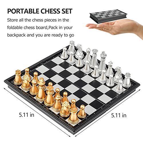 Mini Chess Set - Vikutu 5.11 Inch Small Portable Travel Chess Set - Magnetic Chess Board Set - Super Fun for Party Travel Family Game 2 players
