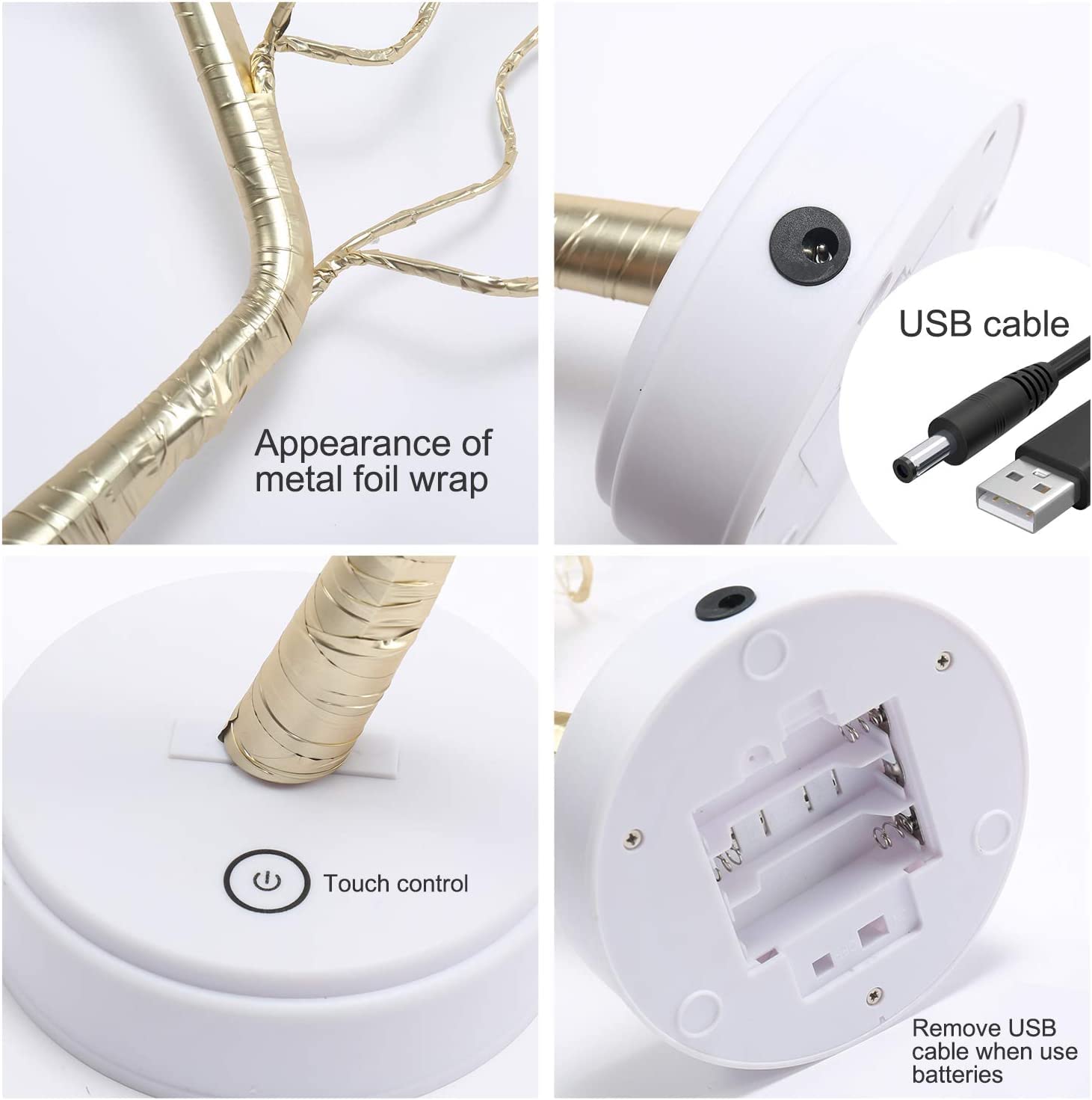 Bonsai Lighted Tree Table Top LED Shimmer Tree Light Battery & USB Powered Touch Switch Lit Pearl Branch Lights for Holiday Home Decorative Twinkling Tree Fairy Light Spirit Tree (TLGWW-P36)