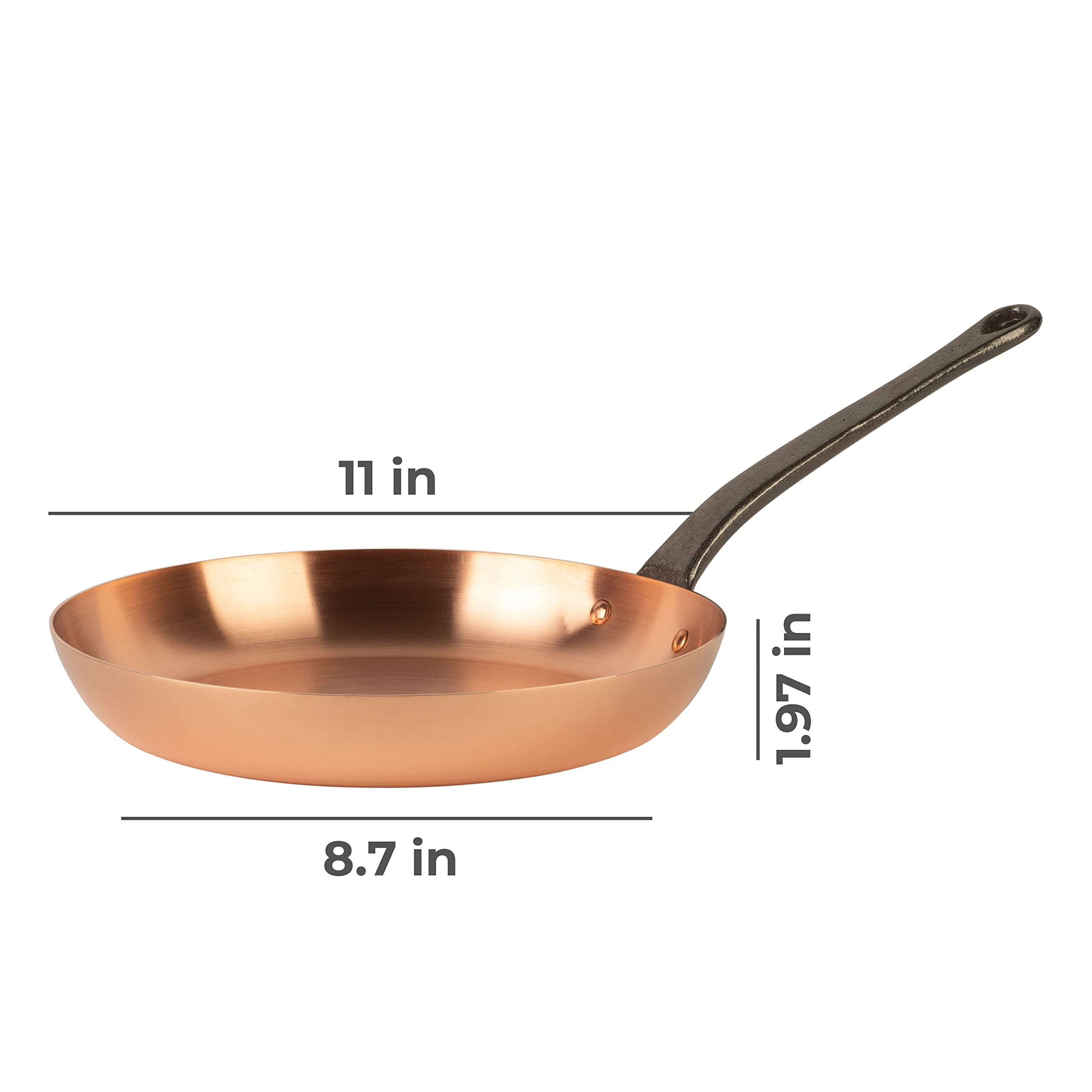 Cuisine Romefort | pure copper frying pan Ø 11 in, thick-walled | skillet made of solid copper without coating (Large)