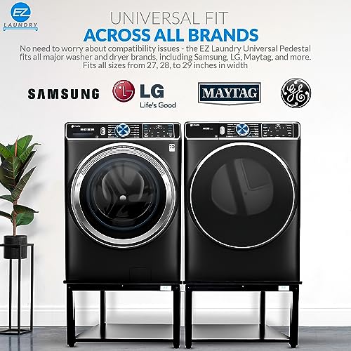 EZ Laundry | Upgraded 29β Universal Pedestal β 700lbs Capacity, Raises 16β with Built-in Drain Pan + Hose, Adjustable Feet, Anti-Vibration, Steel & Storage Shelf for Washer & Dryer (Black)