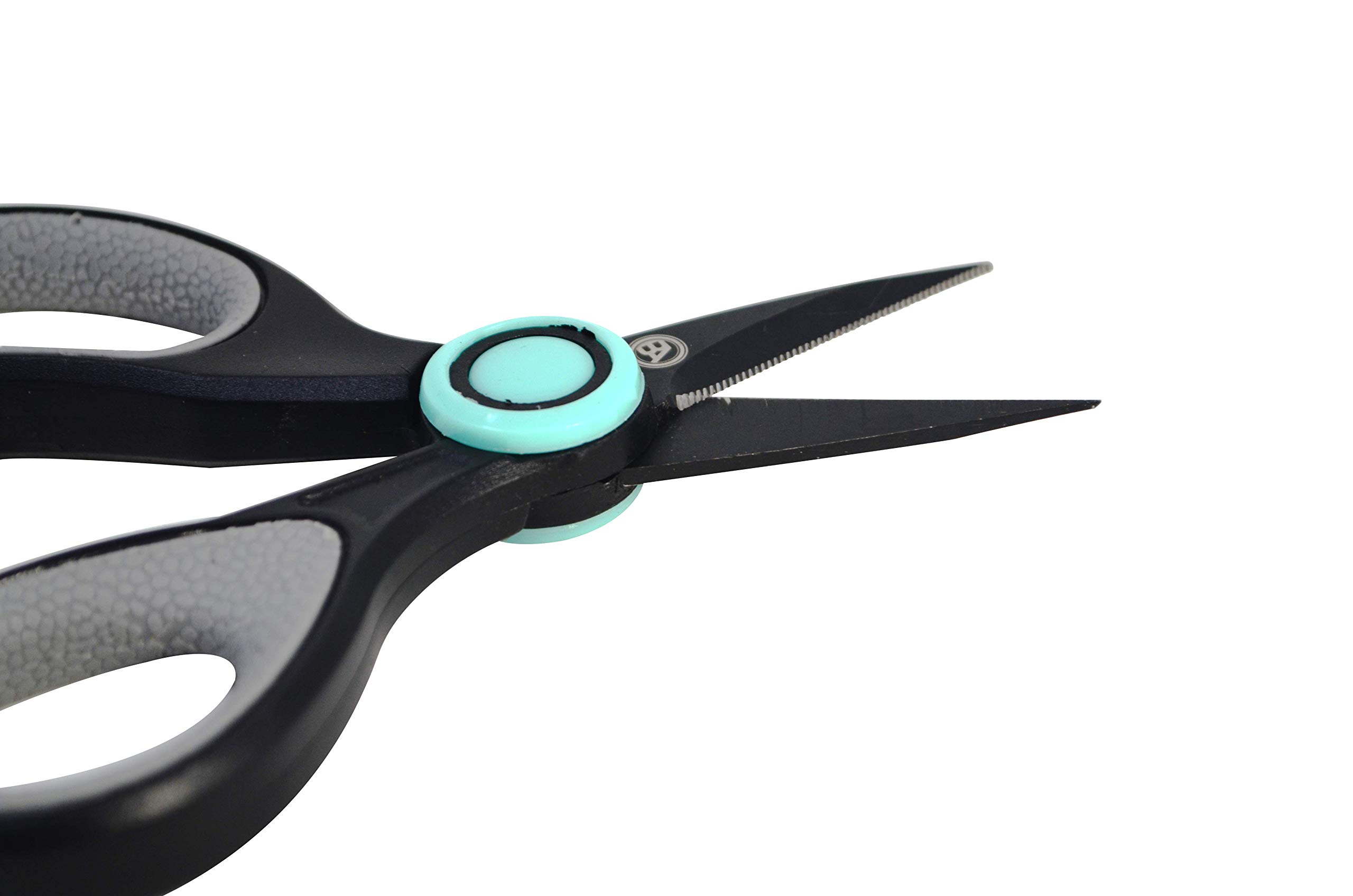 Black Anchor Fishing Braid Line Scissors, Super Sharp Japanese Stainless Steel Blades with Micro Serrated Cutters, w/Sheath, Non-Slip TPR Handles, Includes Lanyard