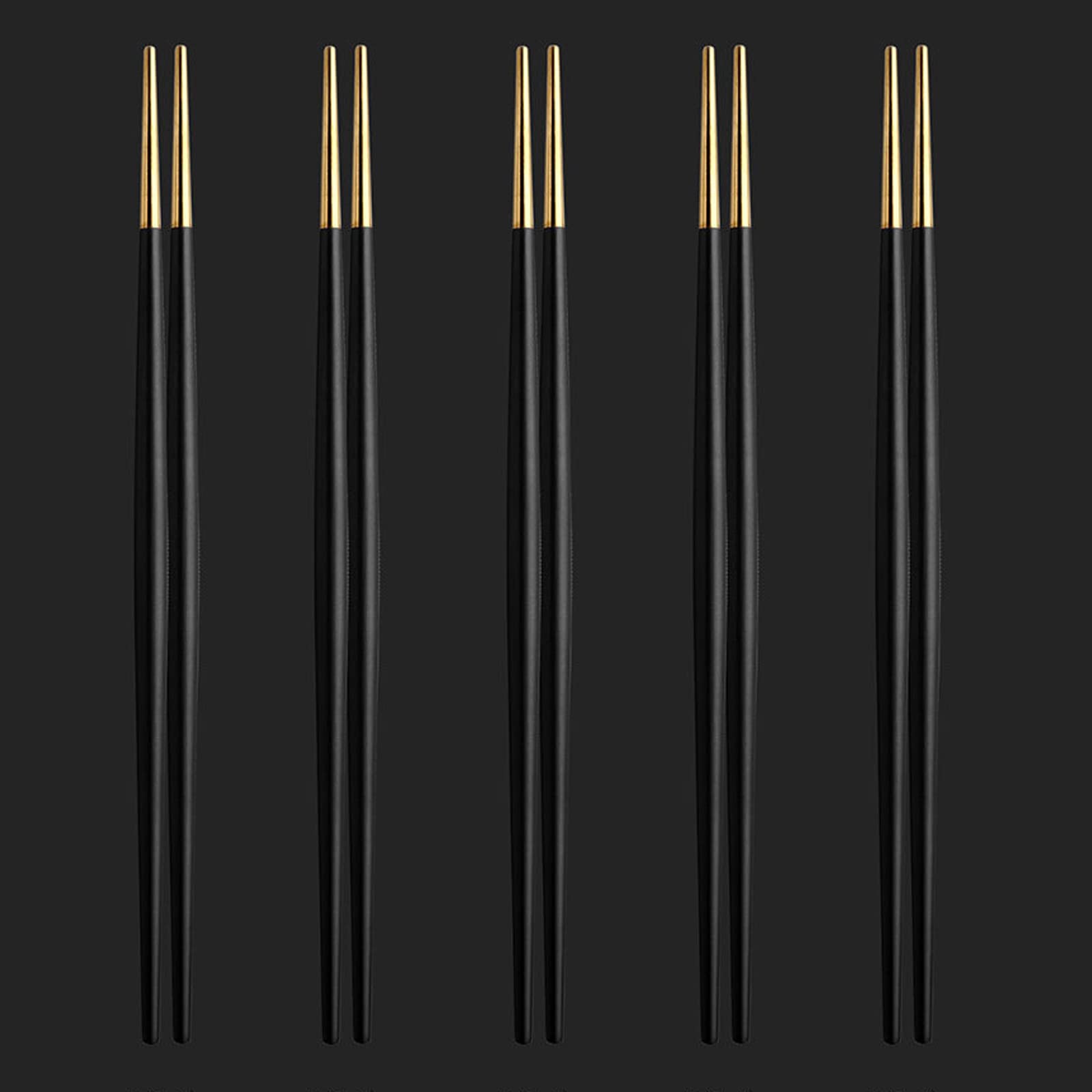 Chanjiso Creative Metal Chopsticks,5 Pairs 304 Stainless Steel Japanese Pointed Sushi Tableware Non Slip Chopsticks Gift… (Five black gold heads)
