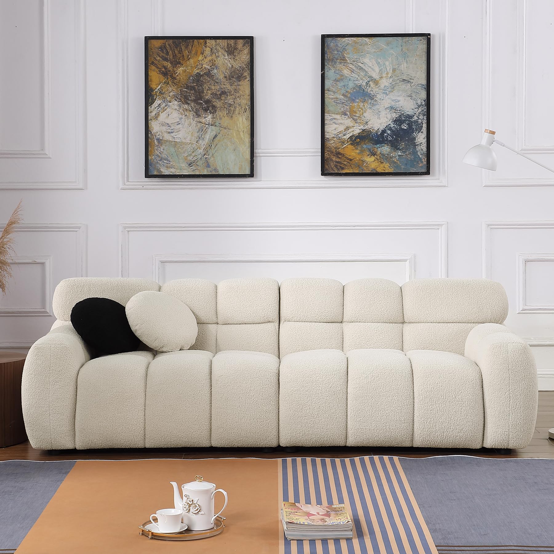 Dolonm Modern Sofa Couch, Cloud Couch Oversized Sofa- 86 Inch Deep Seat Sofa Living Room, Boucle Couch, Black