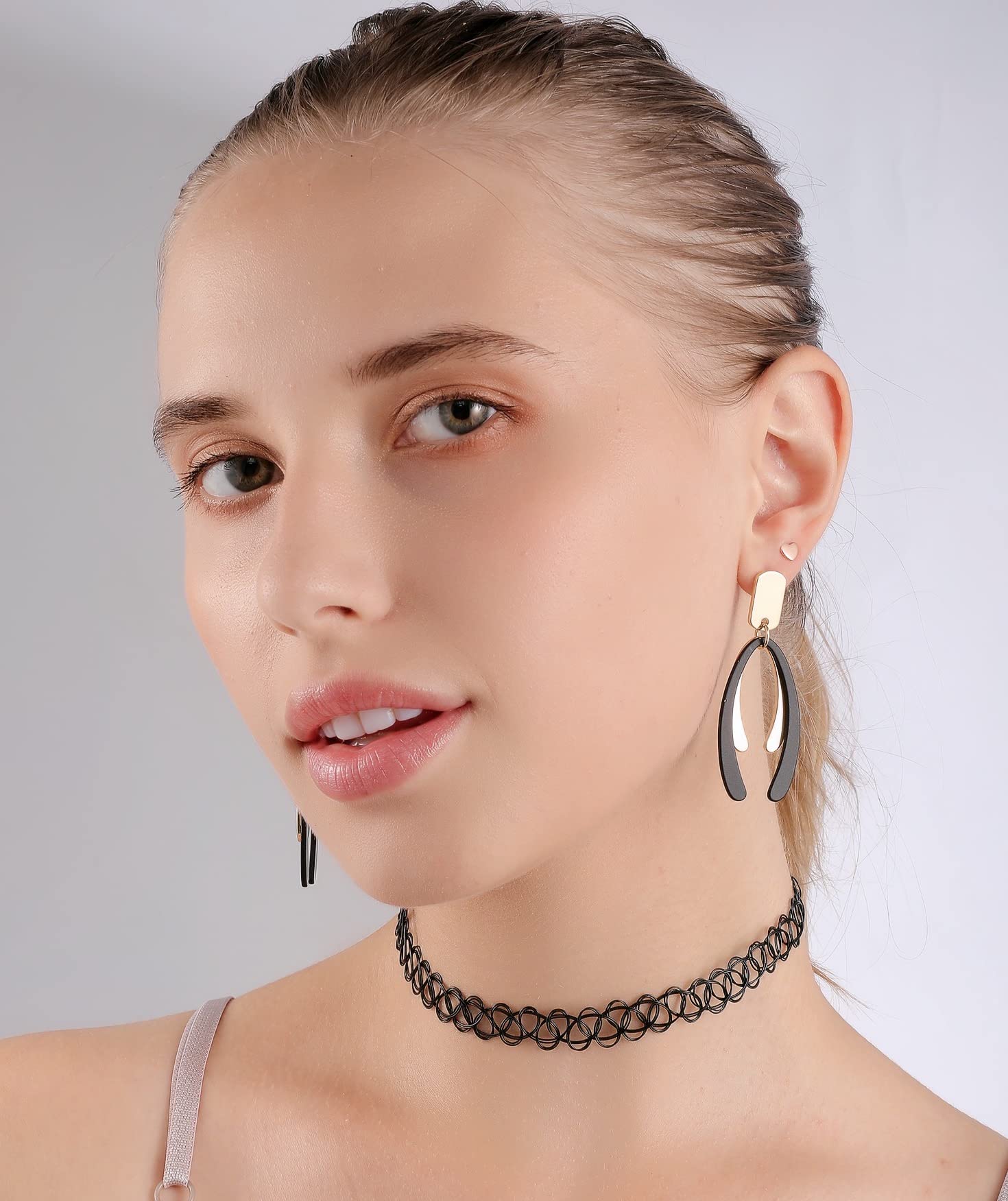 Black and Gold Statement Dangle Earrings - Big Geometric U Shaped, Metal Motion Shaky Asymmetrical Earrings, by Smilephil