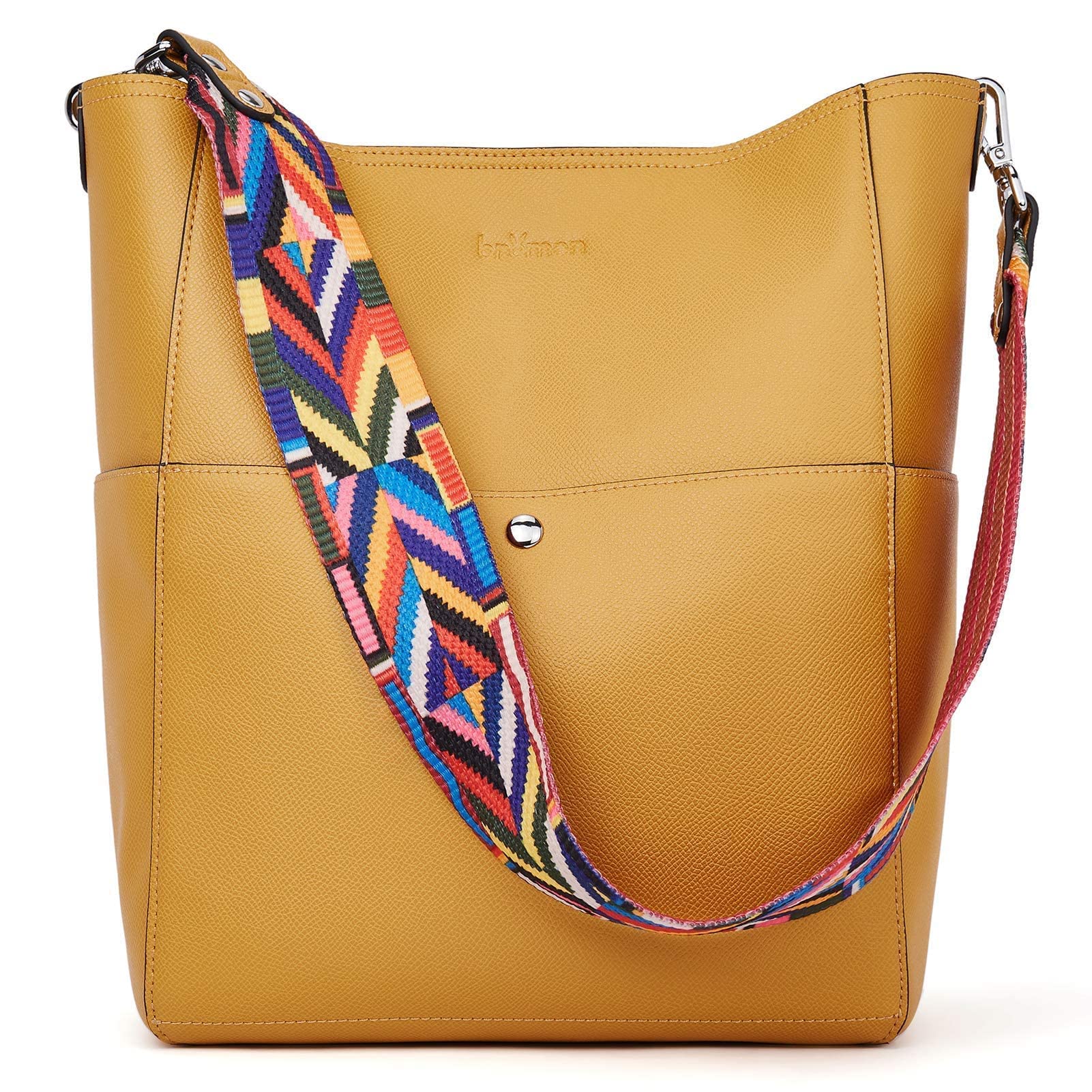 BROMEN Women Handbag Designer Hobo Shoulder Bucket Purse Yellow and Small Wallets for Women RFID Wallet Bifold Card Case Yellow Bundle