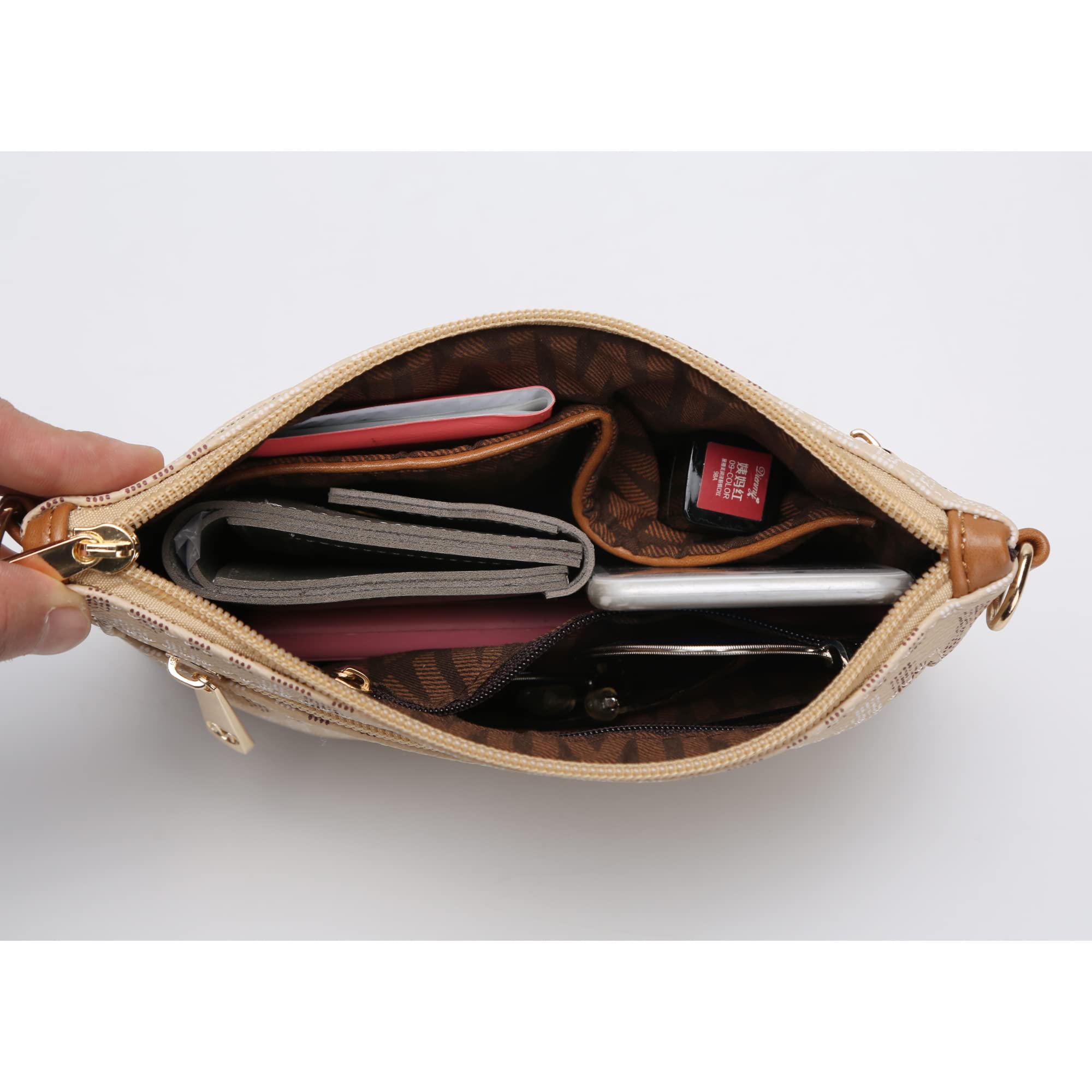 MKF 2 in 1 Crossbody Bags for Women, Wristlet Purse - Ladys Small PU Leather Messenger Handbag - Adjustable Strap Beige