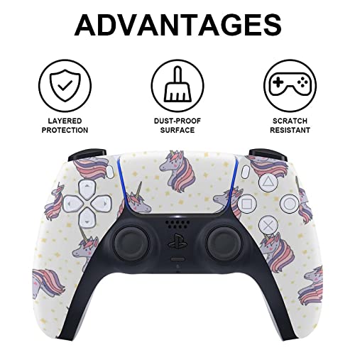 Colorful Unicorn Heads Full Protective Skin Cover Design Wrap Decal Sticker Compatible with PS5 Disk Version Console and Controller