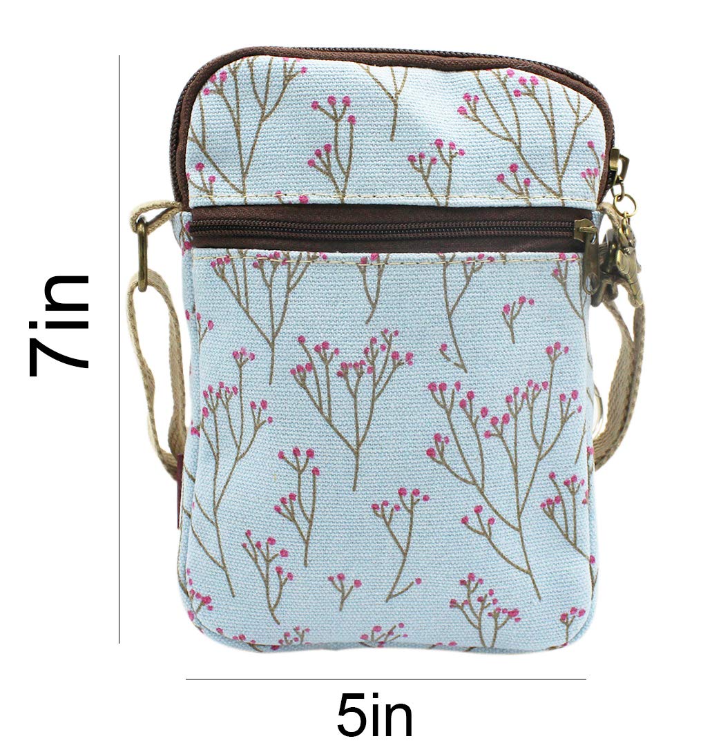 RARITYUS Canvas Small Crossbody Cell Phone Purse Cute Shoulder Bag with Adjustable Strap for Women Blue