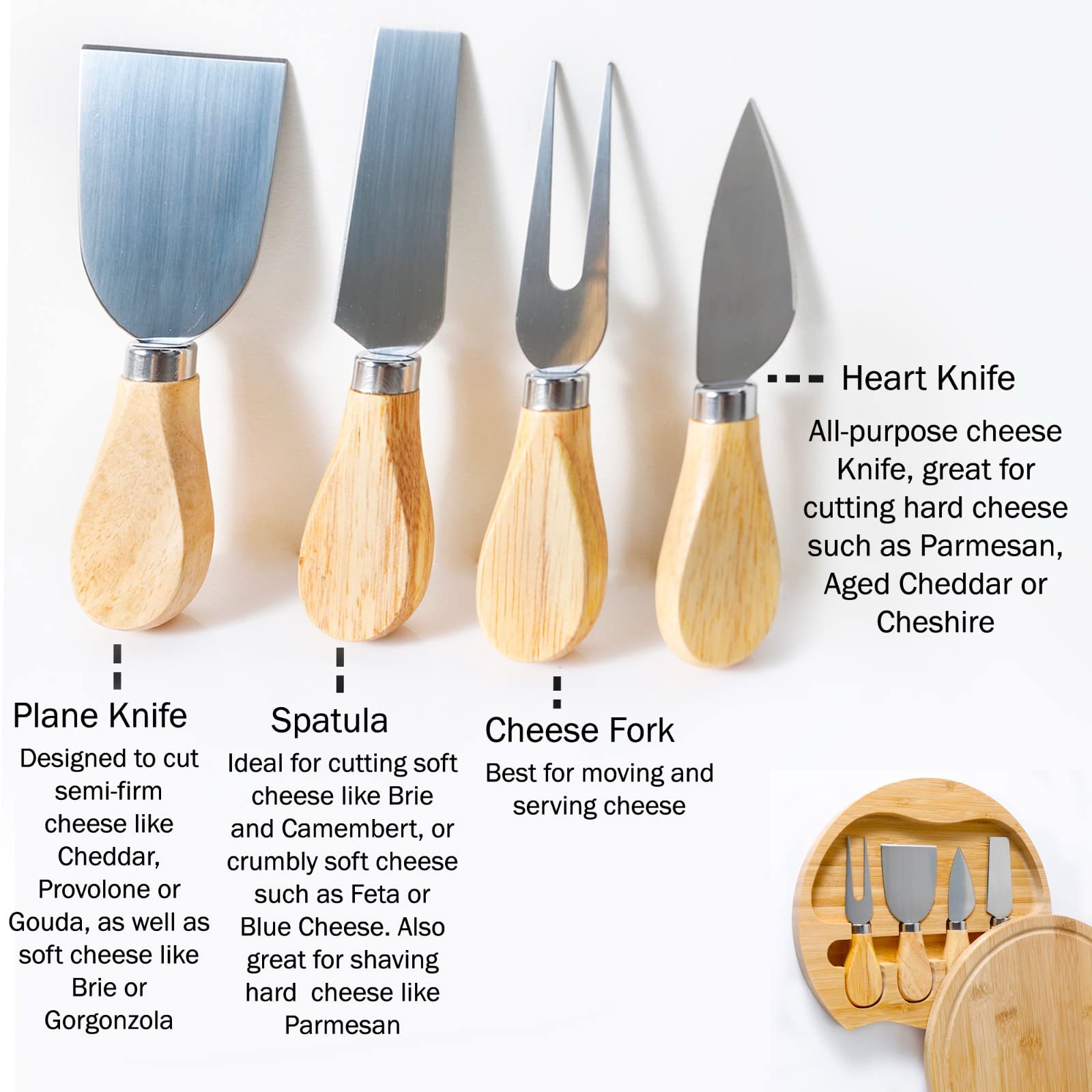 Charcuterie Board Set, Small Cheese Boards, Bamboo Cheese Board and Bamboo Serving Tray Including 4 Stainless Steel Knife, Perfect Choice for Breakfast, Dinners and Special Celebrations by ANAXOR