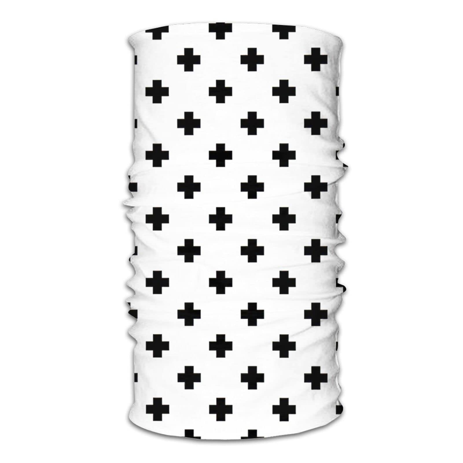 Black and White Swiss Cross Pattern Face Mask Neck Gaiter Bandana Warmer Lightweight Balaclava Black
