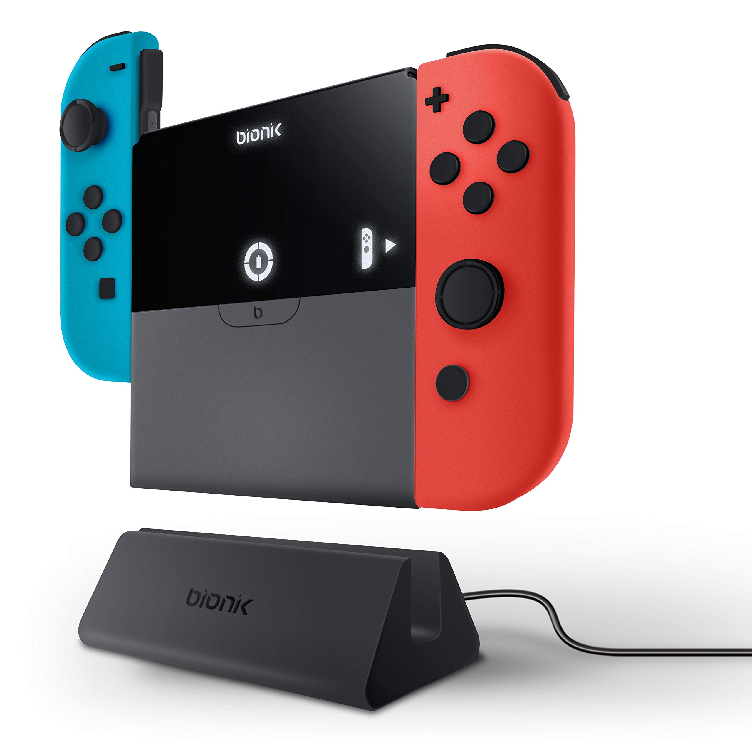 Bionik Power Plate Charging Grip: Compatible with Nintendo Switch, Slim 5500 mAh Battery Pack, Recharge Switch or 2 Joy Cons, Charging Dock, Carrying Bag, USB C Adapter