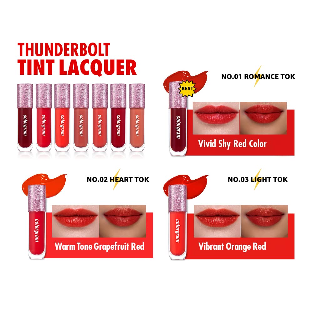 COLORGRAM Thunderbolt Tint Lacquer #04 Daily Tok | Highly Pigmented, Long Lasting, Moisturizing Lip Stain, Buildable and Blendable Lip Tint (0.2 fl.oz)