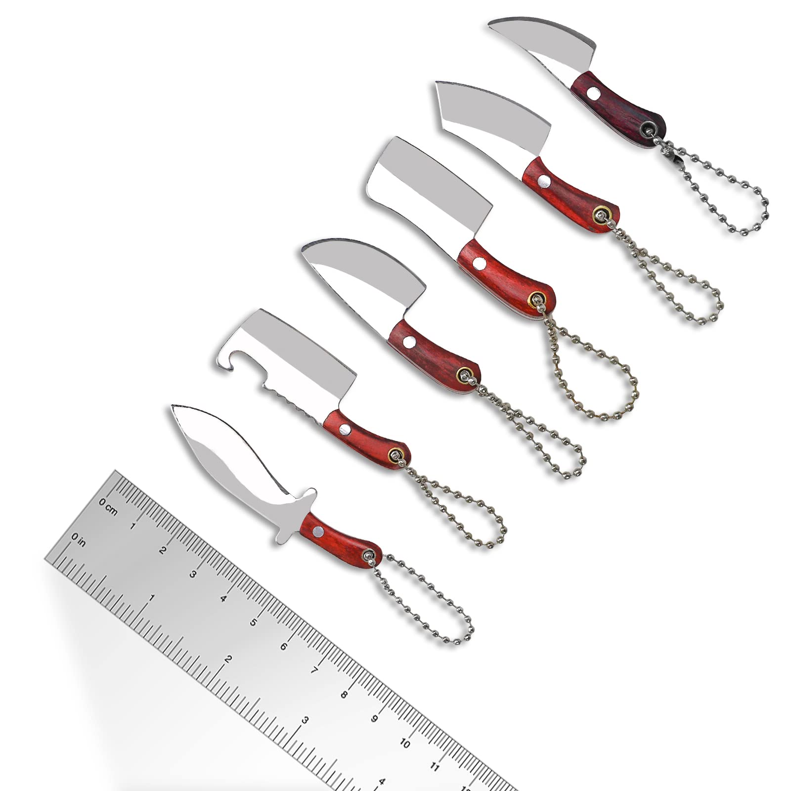 Damascus Mini Knife Set with Sheath, Kitchen Tiny knife set Pocket keychain knife Utility Tiny Chef knives for Package Opener Box Cutter Bottle Opener - Set of 6