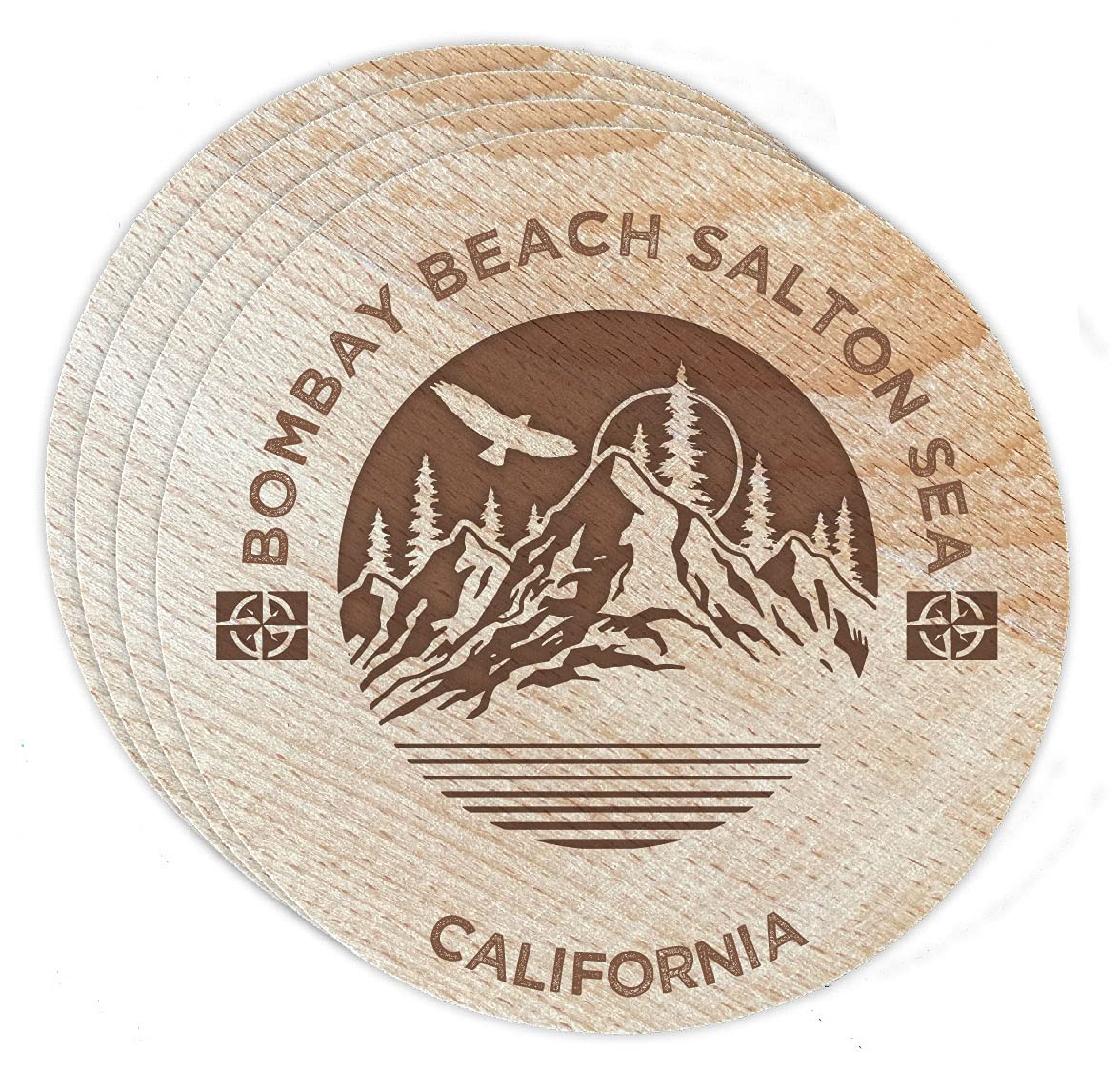 Bombay Beach Salton Sea California 4 Pack Engraved Wooden Coaster Camp Outdoors Design